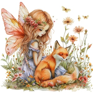 12 Cute Fairy With Fox Clipart Bundle, 12 High-quality JPG, Craft Art ...