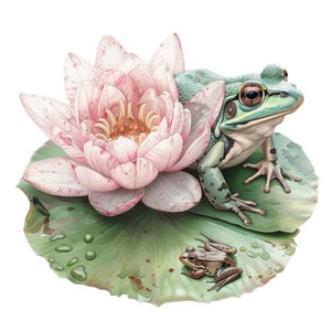 Frog on a Lily Pad With Flower Clipart Bundle, 16 High-quality JPG ...
