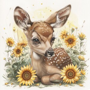 Deer and Sunflowers Clipart Bundle, 15 High-quality JPG, Craft Art ...