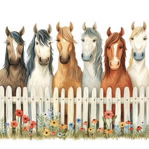 Cute Horses on a Farm Fence Clipart Bundle, 416 High-quality JPG, Craft ...