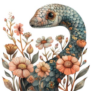 Folk Art Snake With Flowers Clipart Bundle, 12 High-quality JPG, Craft ...