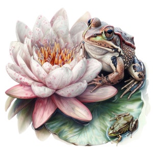 Frog on a Lily Pad With Flower Clipart Bundle, 16 High-quality JPG ...