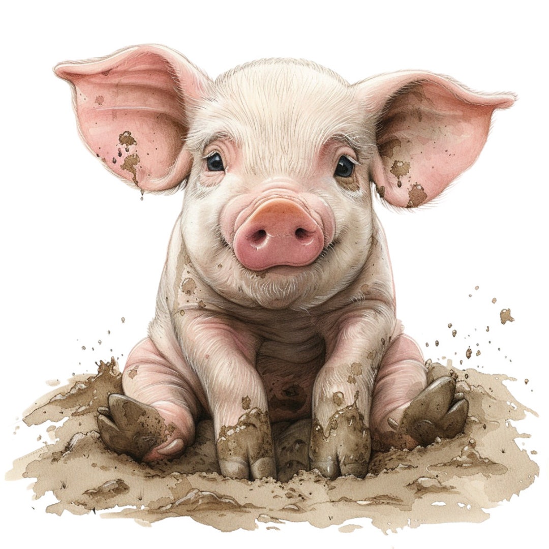 Pig in Mud Puddle Clipart Bundle, 16 High-quality JPG, Craft Art, Card ...