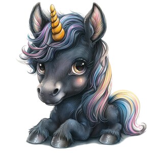 Cute Black Unicorn Clipart Bundle, 16 High-quality JPG, Craft Art, Card ...