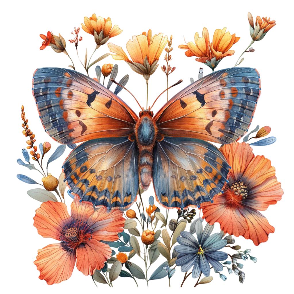 15 Butterfly and Flower Folk Art Clipart Bundle, 15 High-quality JPG ...