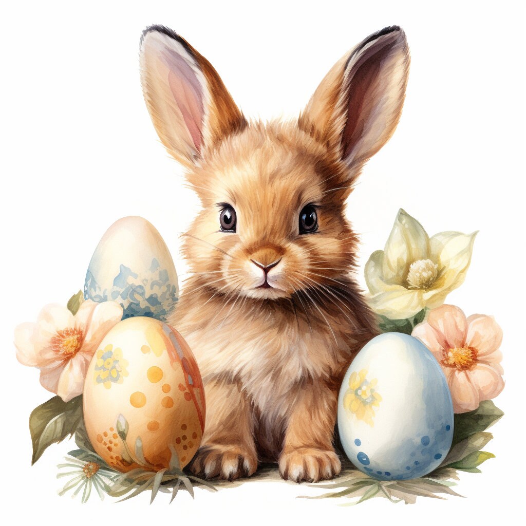 Easter Bunny W Easter Eggs Clipart Bundle, High-quality JPG, Craft Art ...