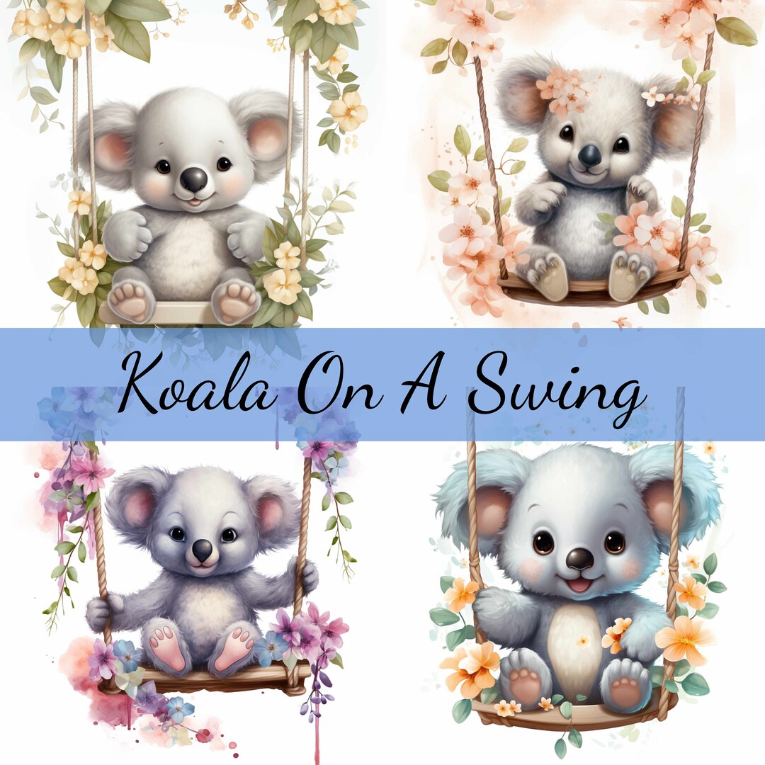 16 Koala on Swing With Spring Flowers Clipart Bundle, High-quality JPG ...