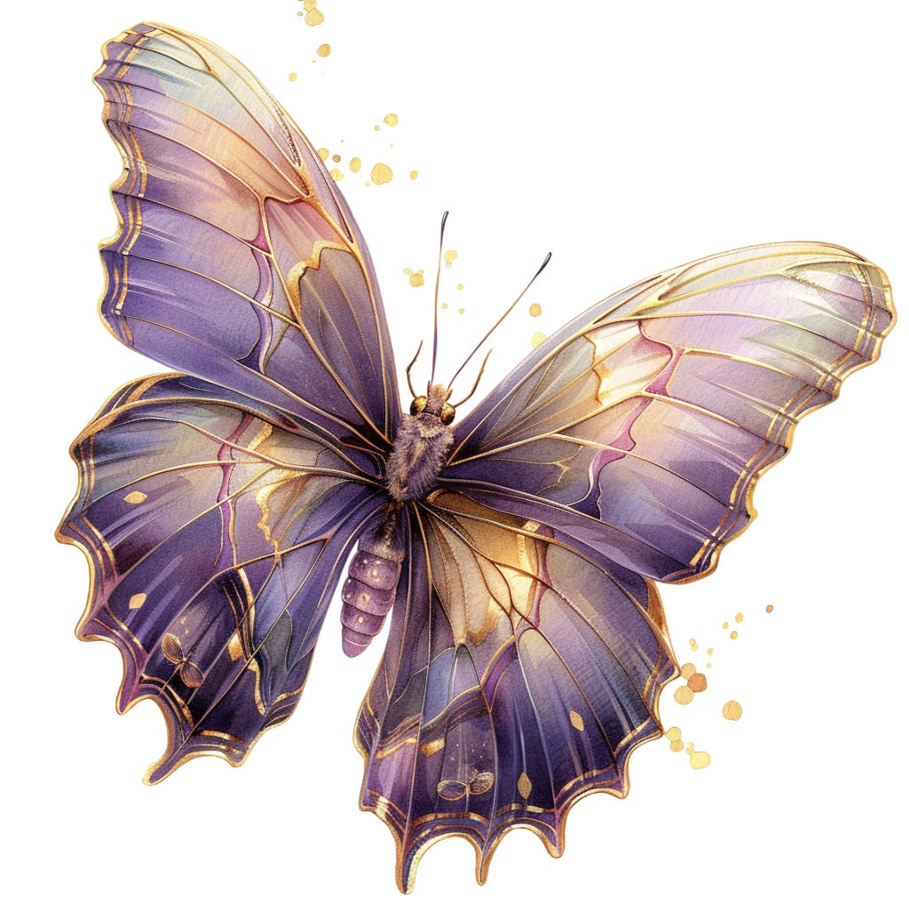16 Purple and Gold Butterfly Clipart Bundle, 16 High-quality JPG, Craft ...