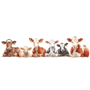Cute Cows in A Line Clipart Bundle, 16 High-quality JPG, Craft Art ...