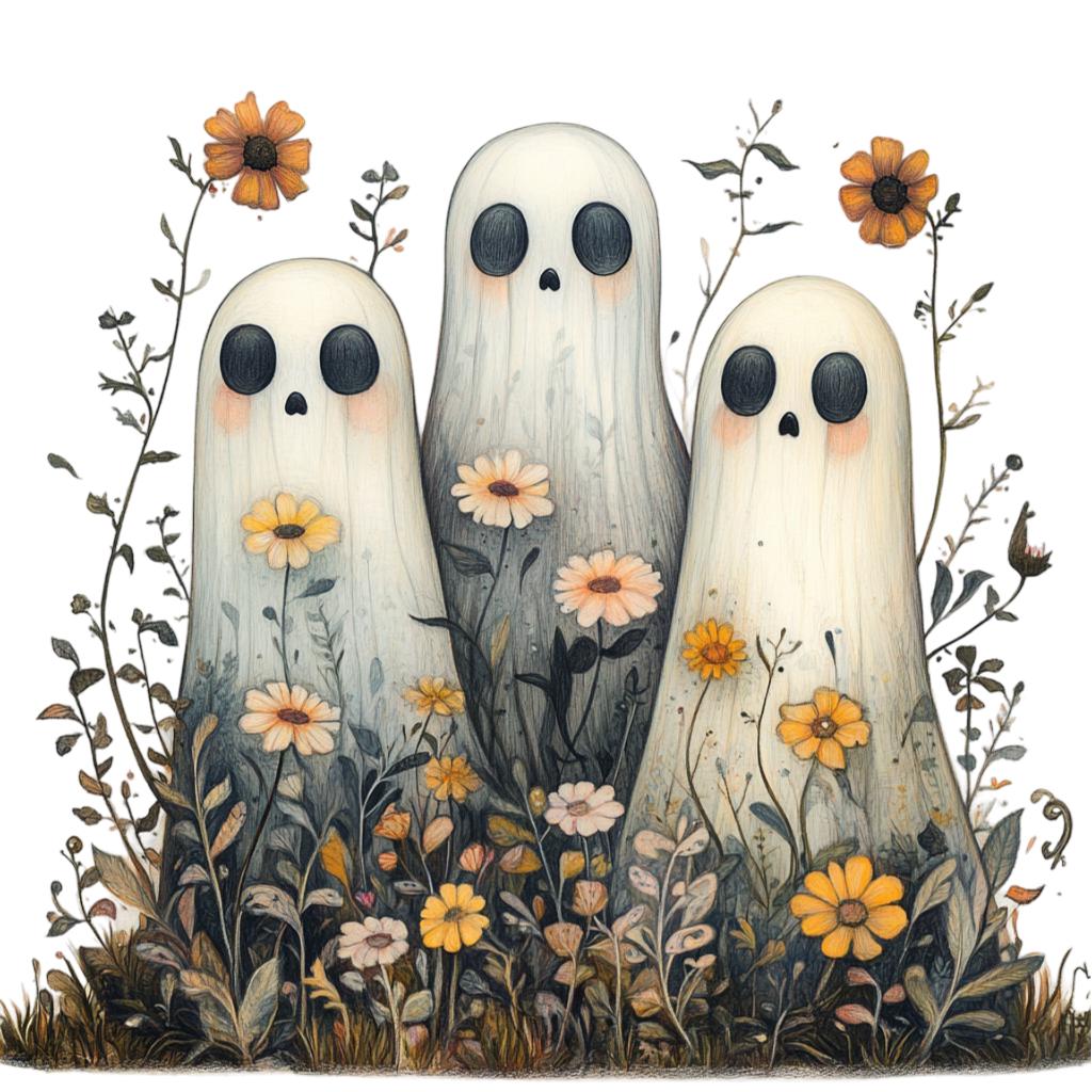 Folk Art Cute Ghost Flowers Clipart Bundle 12 Transparent PNG Download ...