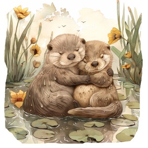 Playful Loving Otters Clipart Bundle, 16 High-quality JPG, Craft Art ...