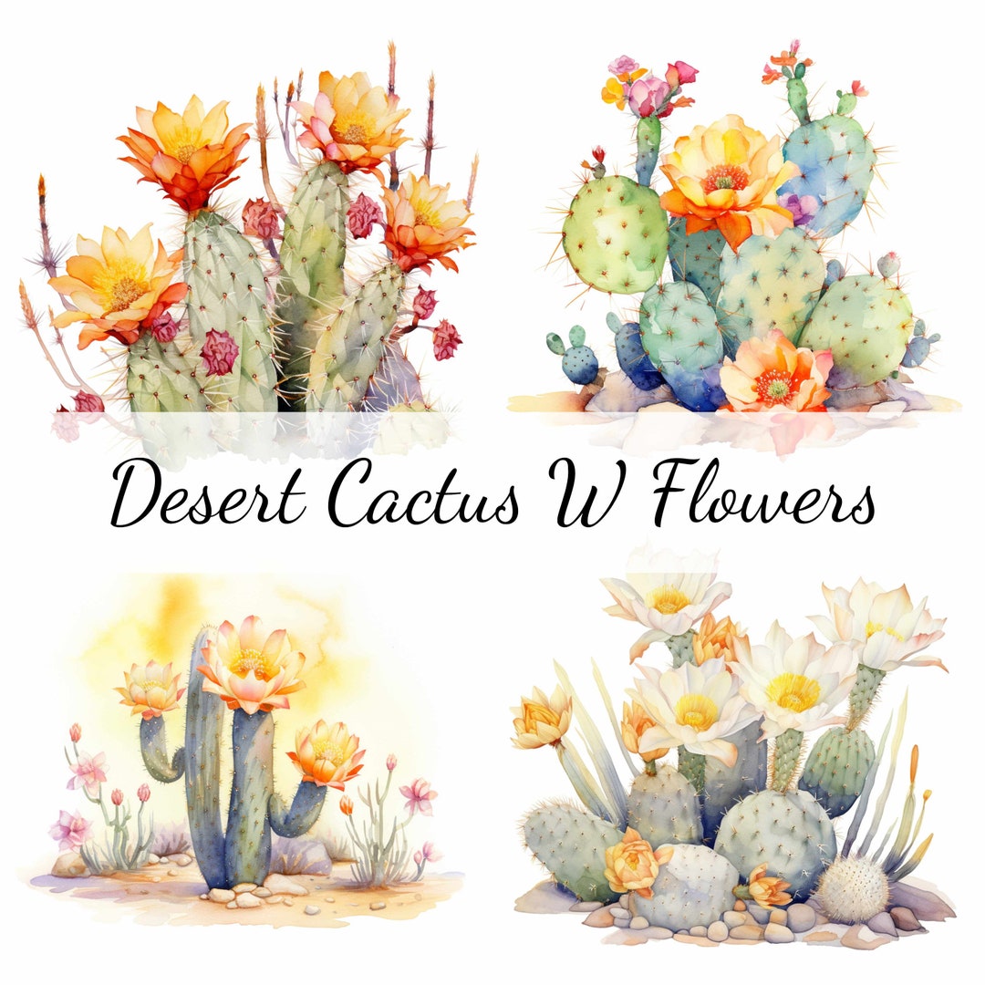 Desert Cactus Flowers Clipart Bundle, 15 High-quality JPG, Craft Art ...