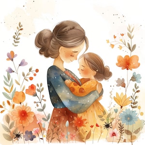 Mom and Child With Flowers Clipart Bundle, 16 High-quality JPG, Craft ...