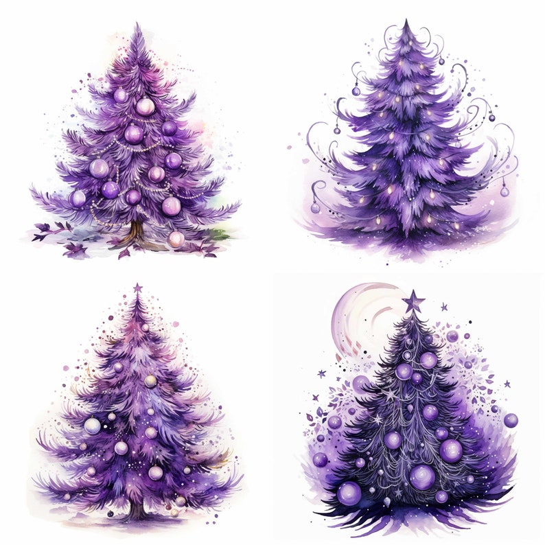 16 Purple Boho Christmas Trees Clipart Bundle, High-quality JPG, Wall ...