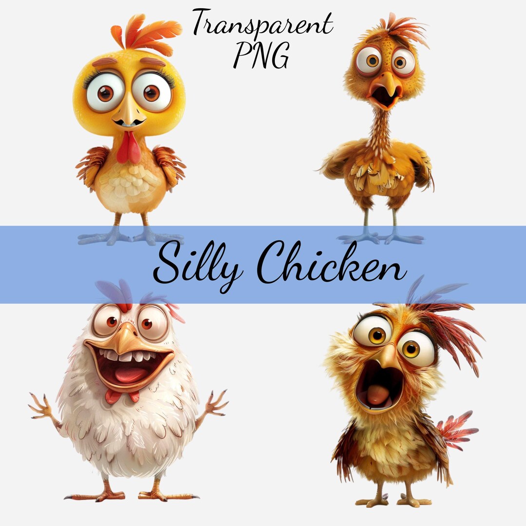 16 Silly Chicken Cartoon Design Clipart Bundle 16 Transparent PNG ...