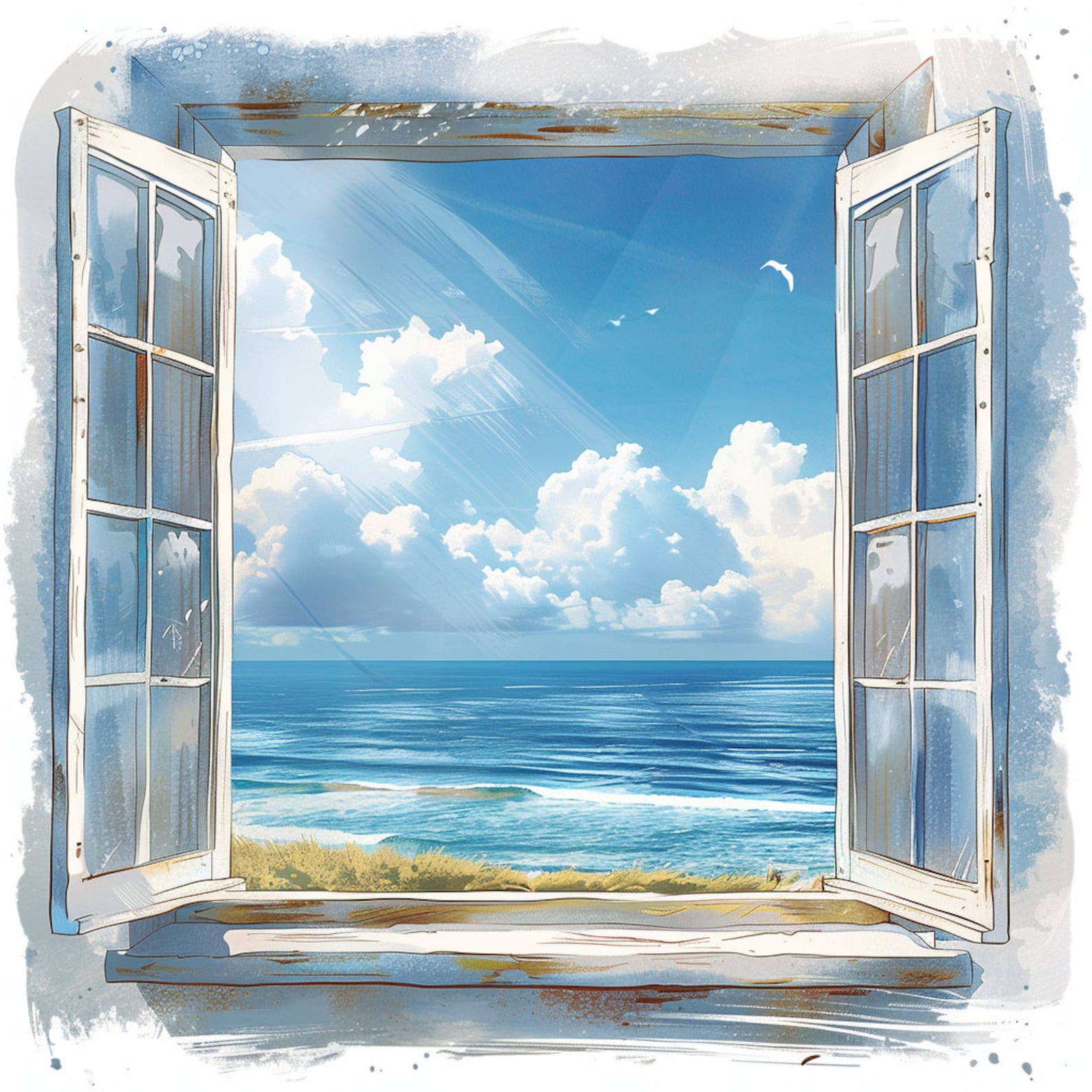 12 Window Ocean View Clipart Bundle, 12 High-quality JPG, Craft Art ...