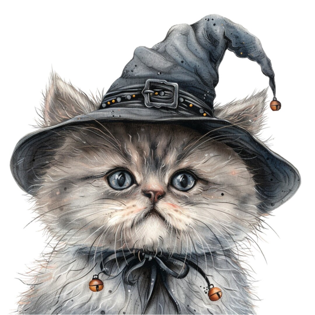 Cat With a Witch Hat Clipart Bundle, 16 High-quality JPG, Craft Art ...