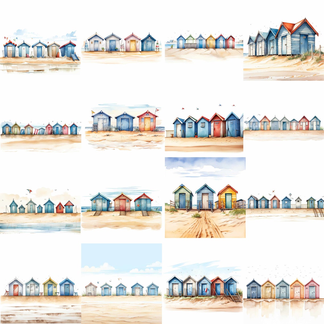 16 Beach Huts Clipart Bundle, High-quality JPG, Craft Art, Card Making ...