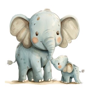 Cute Elephant With Baby Clipart Bundle, 16 High-quality JPG, Craft Art ...