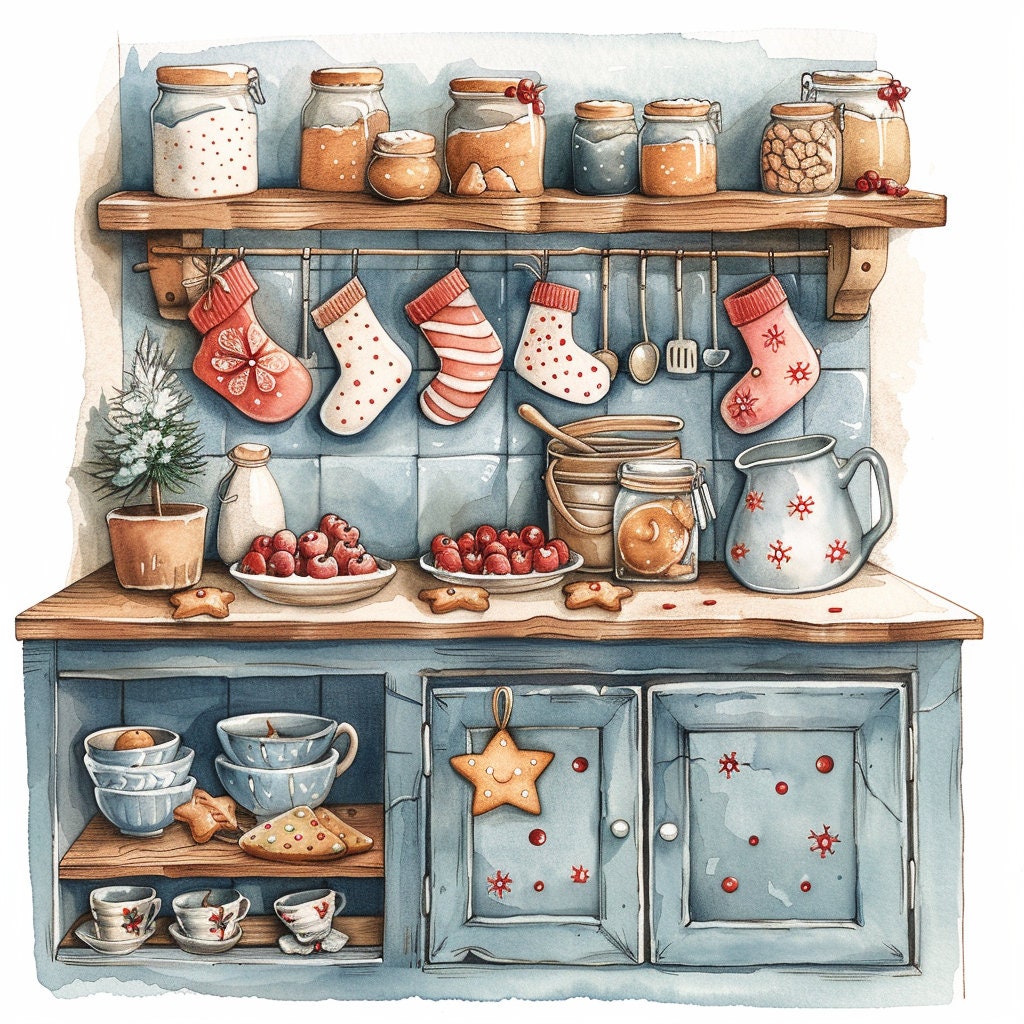 16 Christmas Cookie Baking Kitchen Clipart Bundle, 16 High-quality JPG ...