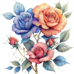 16 Folk Art Roses Clipart Bundle, 16 High-quality JPG, Craft Art, Card ...