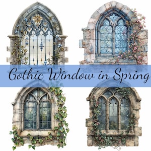 Gothic Windows in Spring Clipart Bundle, 16 High-quality JPG, Craft Art ...