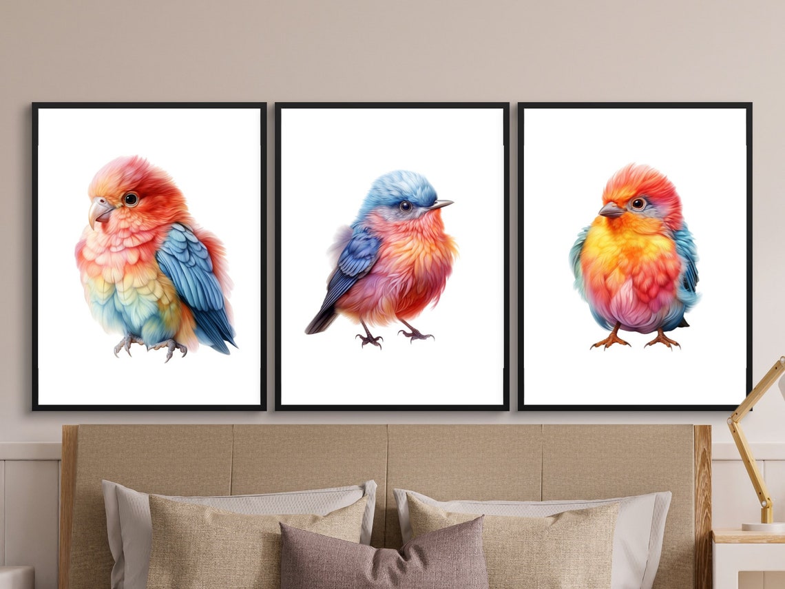 Puffy Fluffy Rainbow Birds Clipart Bundle, High-quality JPG, Craft Art ...