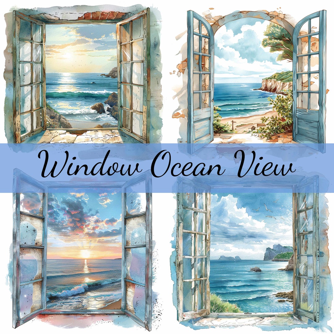 12 Window Ocean View Clipart Bundle, 12 High-quality JPG, Craft Art ...