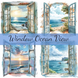 12 Window Ocean View Clipart Bundle, 12 High-quality JPG, Craft Art ...