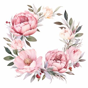 Pink Peony Flower Wreaths Clipart Bundle, High-quality JPG, Craft Art ...
