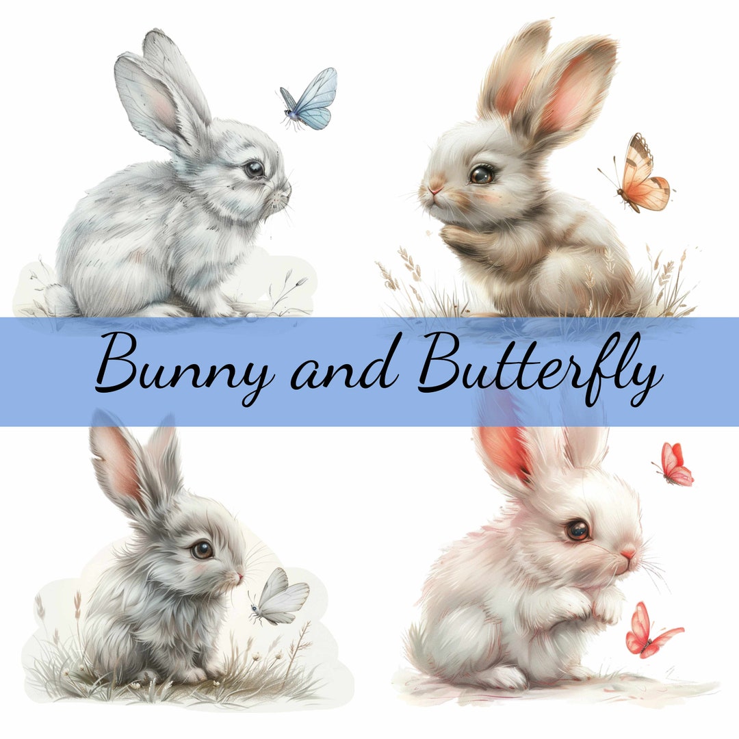 14 Bunny and Butterfly Clipart Bundle, 14 High-quality JPG, Craft Art ...