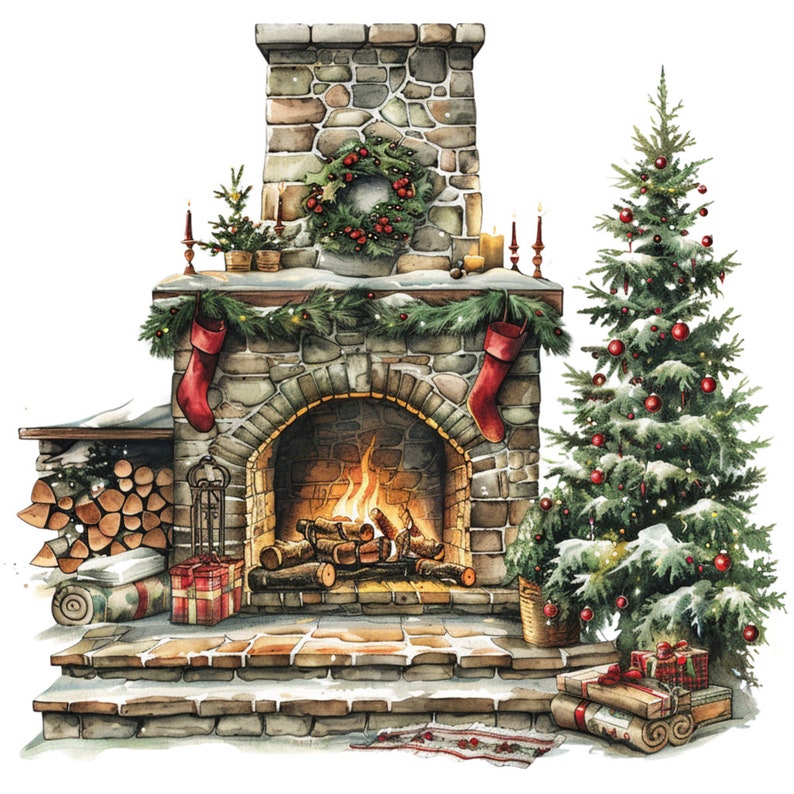 16 Christmas Fireplace Clipart Bundle, 16 High-quality JPG, Craft Art ...