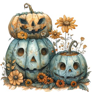 Jack O Lantern Pumpkin Folk Art Clipart Bundle, 16 High-quality JPG ...