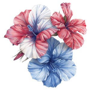 4th Red White Blue Flower Clipart Bundle, 15 High-quality JPG, Craft ...