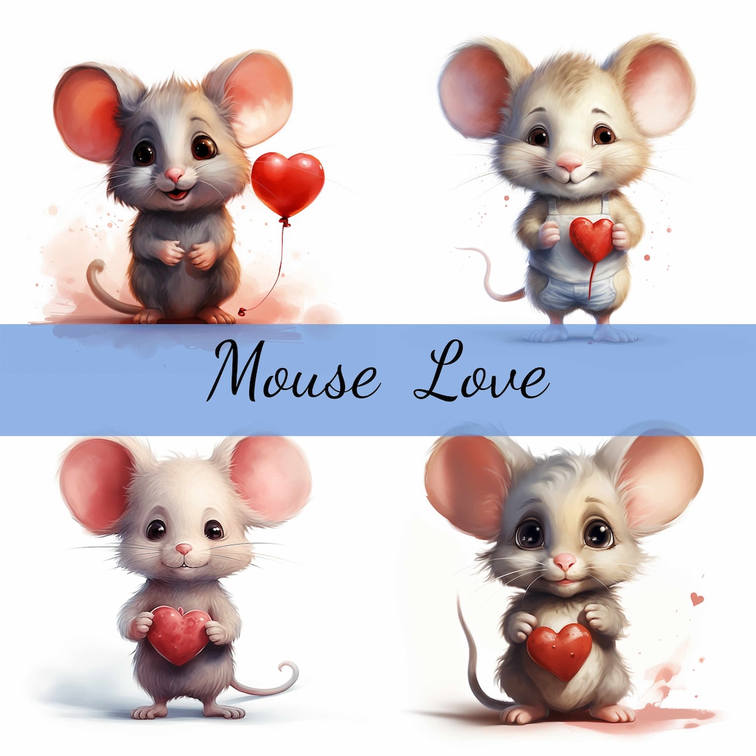 12 Heart Mouse Clipart Bundle, High-quality JPG, Craft Art, Card Making ...