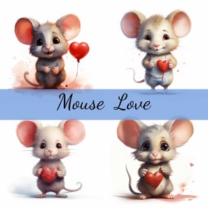 12 Heart Mouse Clipart Bundle, High-quality JPG, Craft Art, Card Making ...