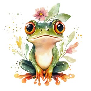 15 Cute Frog Boho Illustration Clipart Bundle, Transparent PNG Download ...