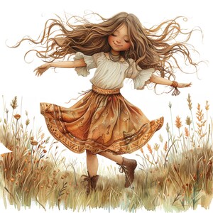 16 Cute Boho Girl Dancing in Flowers Clipart Bundle, 16 High-quality ...