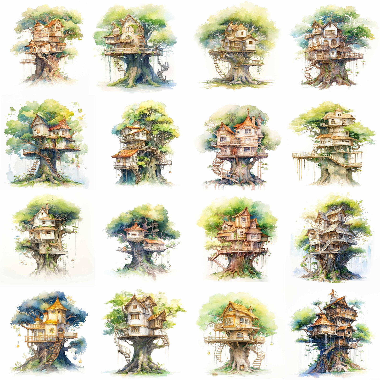 16 Tree House Clipart Bundle, High-quality JPG, Craft Art, Card Making ...