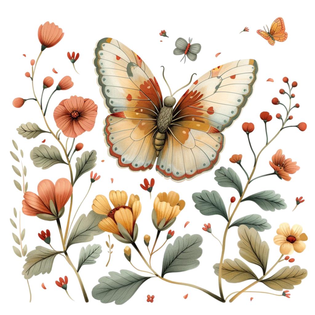 15 Butterfly and Flower Folk Art Clipart Bundle, 15 High-quality JPG ...