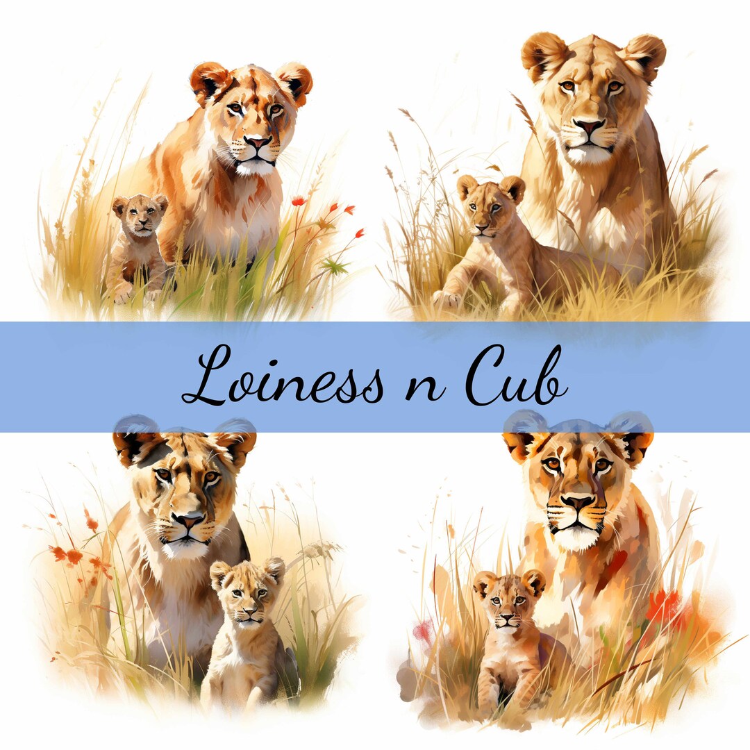16 Lioness With Lion Cub Clipart Bundle, High-quality JPG, Craft Art ...
