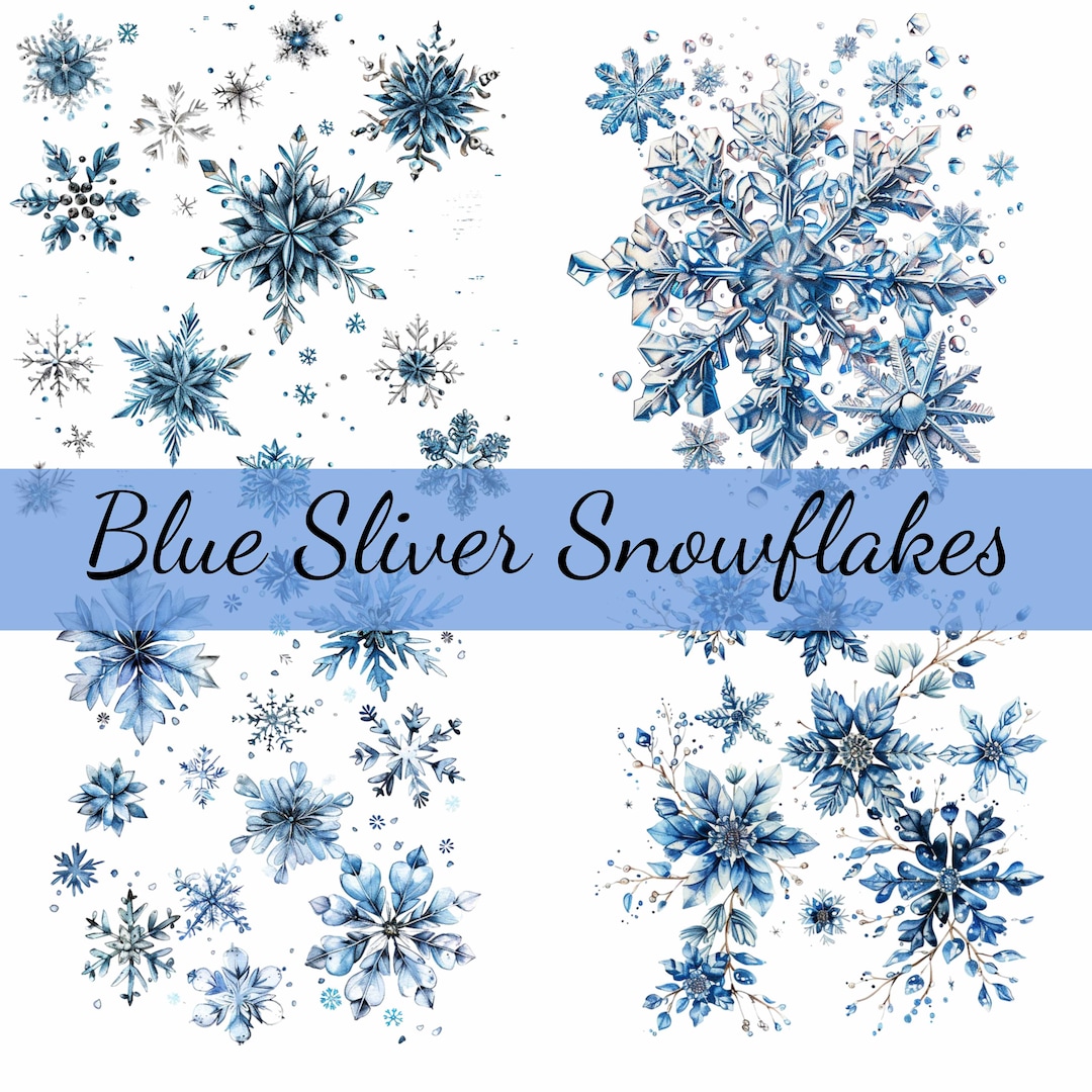 16 Blue and Silver Snowflakes Falling Clipart Bundle, High-quality JPG ...