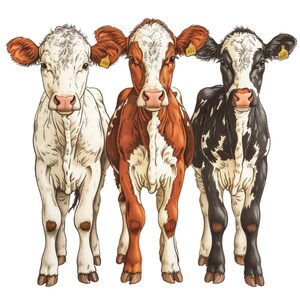 Cute Cows in A Line Clipart Bundle, 16 High-quality JPG, Craft Art ...