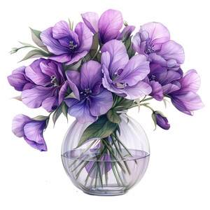 Purple Flowers in Vase Wildflowers Clipart Bundle, 16 High-quality JPG ...