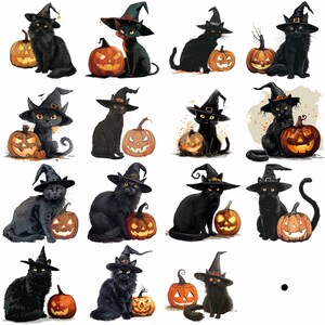 Witch Cat With Pumpkin Clipart Bundle, 16 High-quality JPG, Craft Art ...