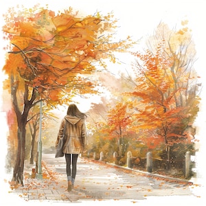 Woman Walking in Fall Clipart Bundle, 15 High-quality JPG, Craft Art ...