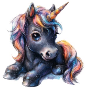Cute Black Unicorn Clipart Bundle, 16 High-quality JPG, Craft Art, Card ...