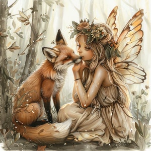 12 Forest Fairy With Fox Clipart Bundle, 12 High-quality JPG, Craft Art ...