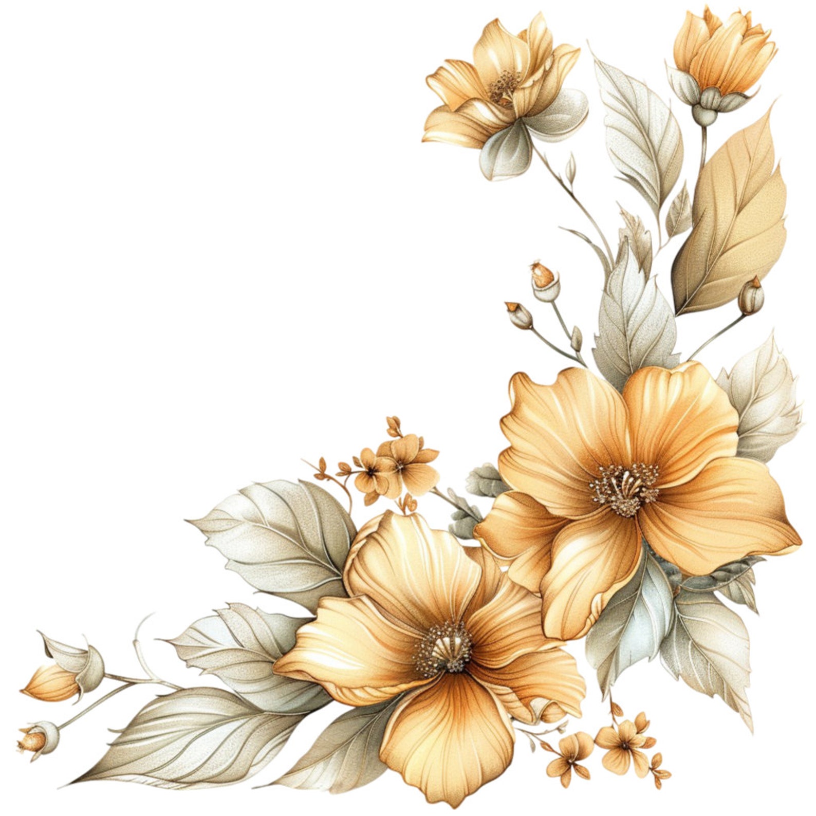 Golden Flower Corner Frame Clipart Bundle, 16 High-quality JPG, Craft ...