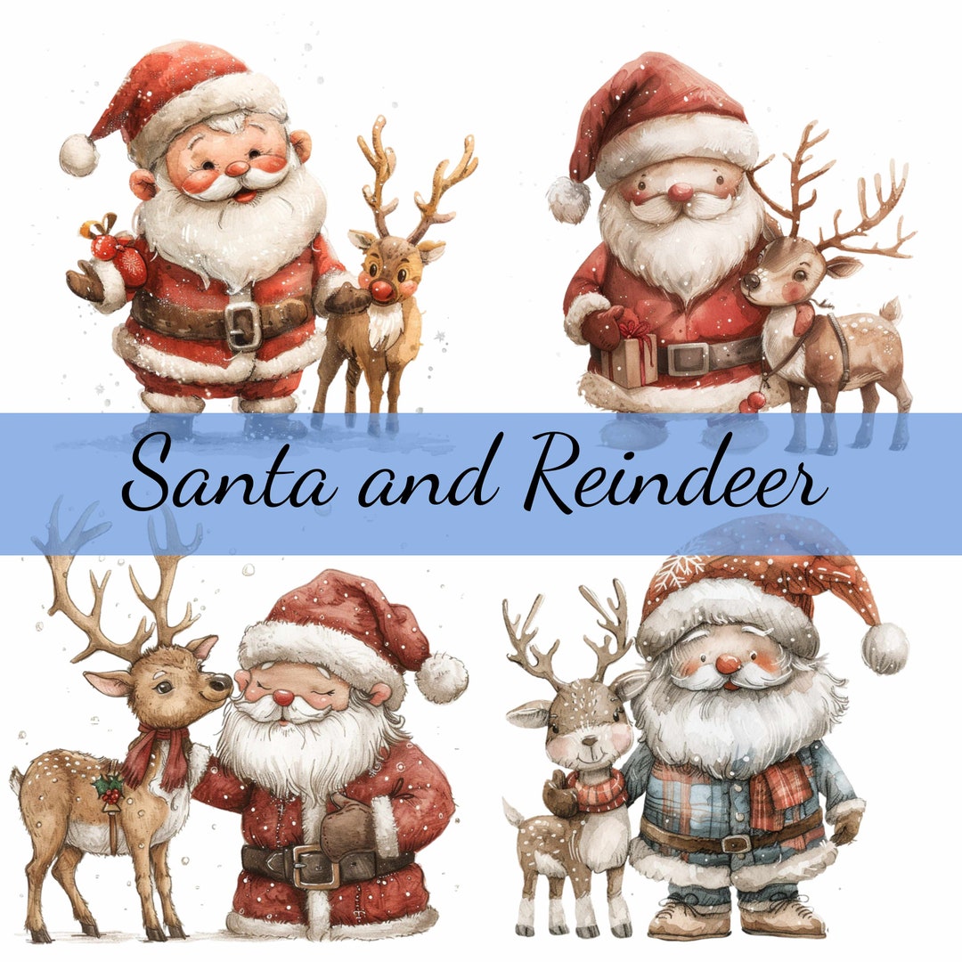 16 Santa and Reindeer Clipart Bundle, 16 High-quality JPG, Craft Art ...